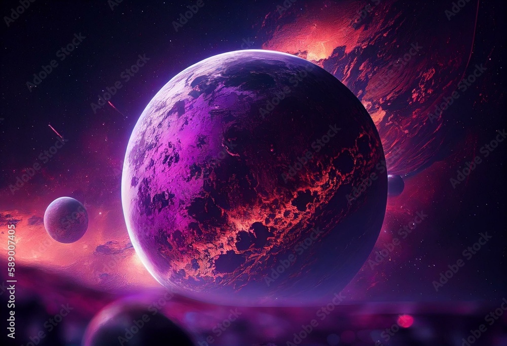 Realistic purple planet. Fantastic planet in space, beautiful ...