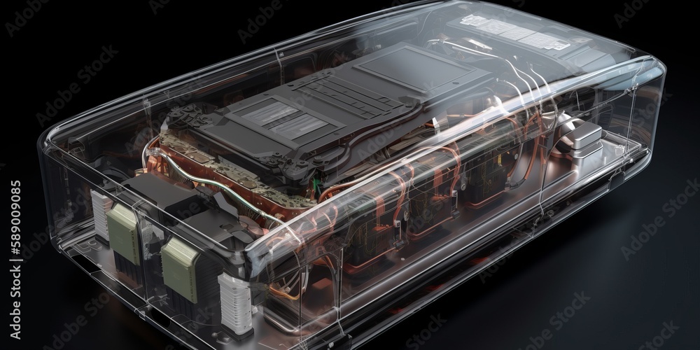 An electric vehicle battery pack with a transparent exterior ...