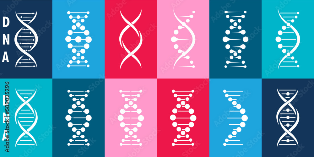 DNA Icons set. Color Full DNA Symbol. DNA Structure molecule icon ...