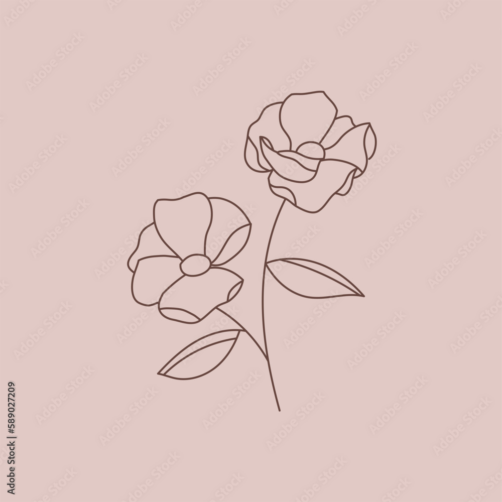 Pink and Cream Han drawn Line Art Icon, continuous line art, one line ...