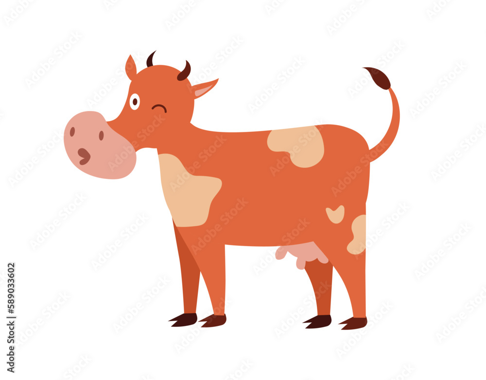 Concept Cartoon cow moo. This vector illustration depicts a brown cow ...