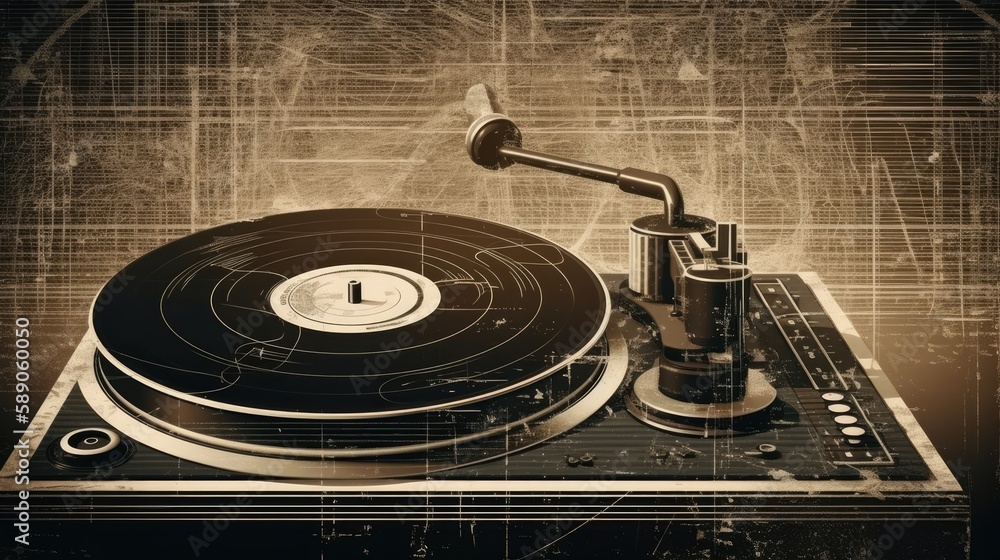 Vintage LP Player and Spinning Vinyl Record: Retro-Inspired Background ...