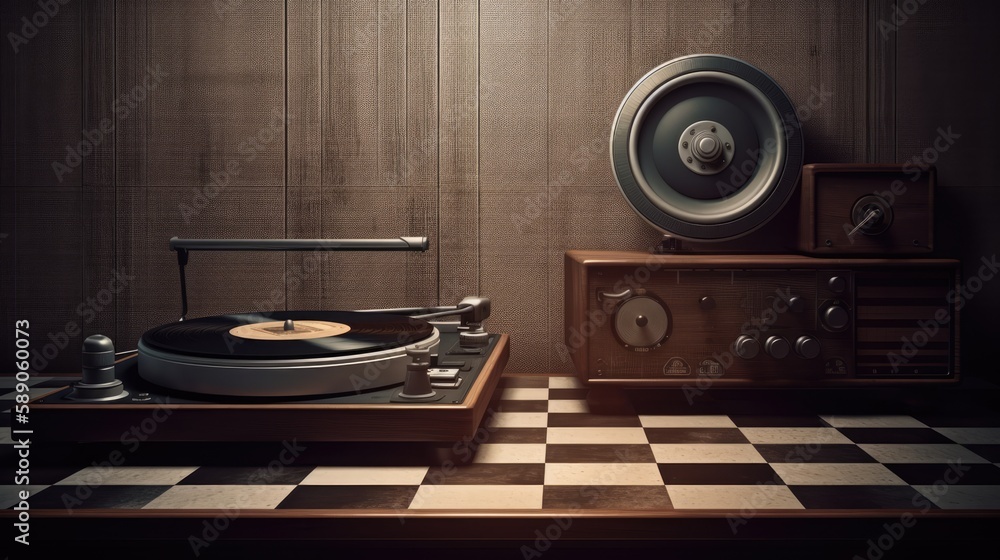 Vintage LP Player and Spinning Vinyl Record: Retro-Inspired Background ...