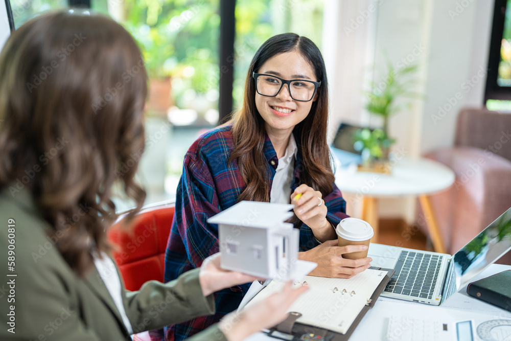 Concept of engineering consulting, Two female engineers discussing ...
