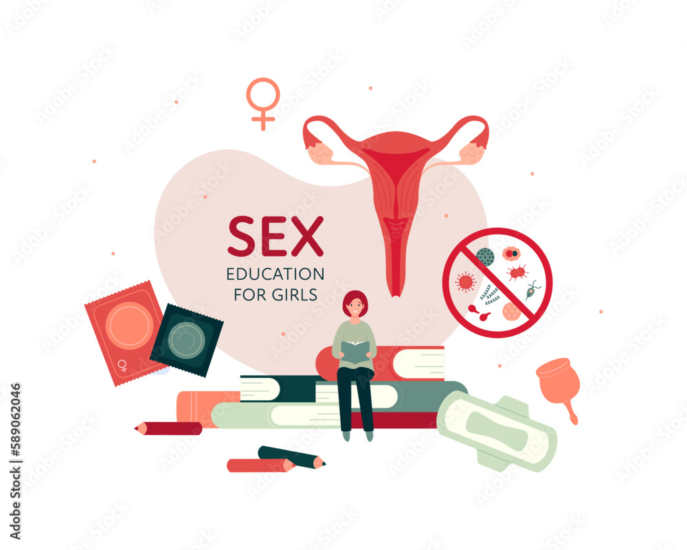 Sex Education For Girl Concept Vector Flat Modern Illustration Banner