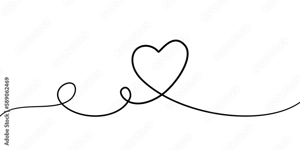 Heart Line Hand Drawn Curve Isolated Love Valentine’s Day or ...