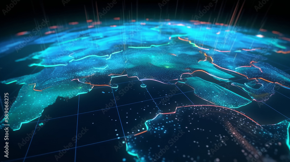 ภาพประกอบสต็อก Futuristic holographic 3d map of earth in universe in ...
