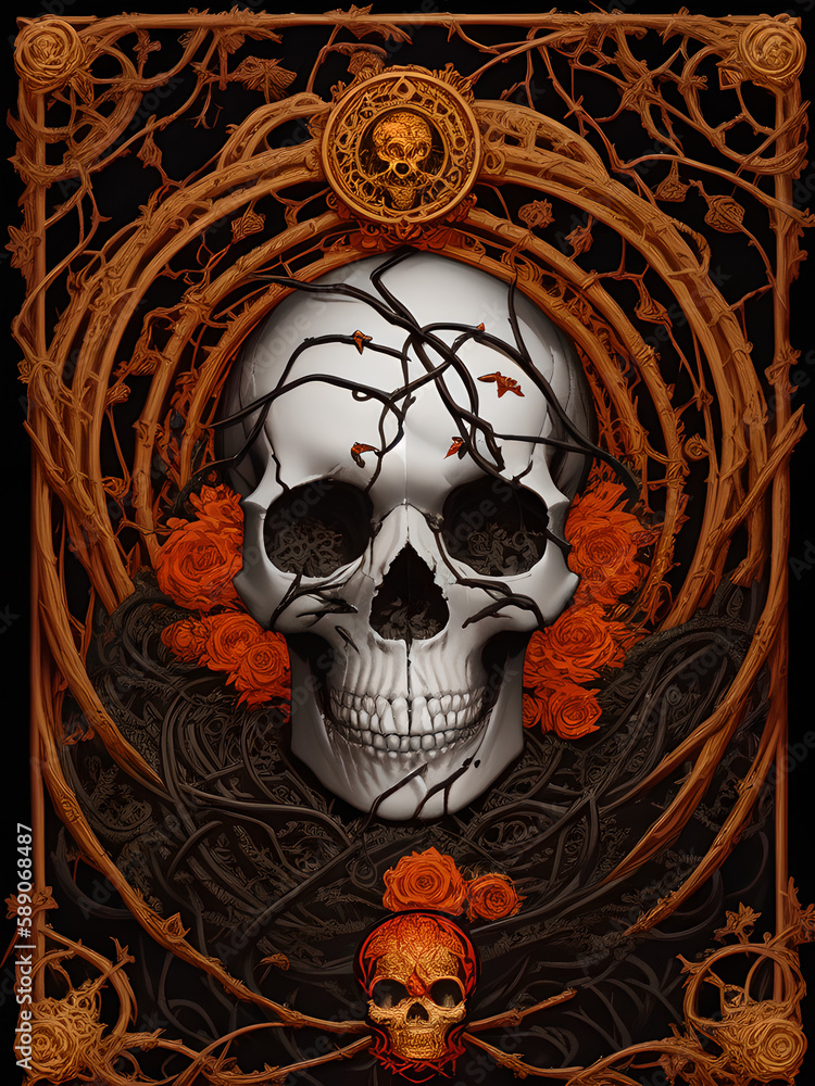 Tarot card with skulls, vines and roses - poster design - the death ...