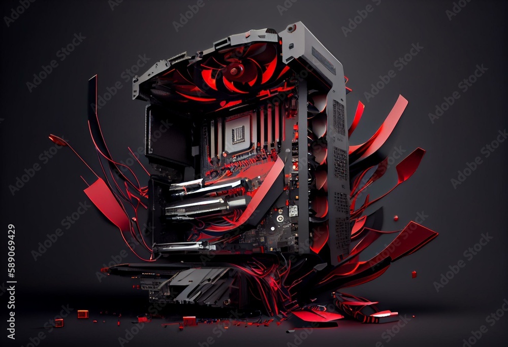 exploded view of a modern computer. hardware components mainboard cpu ...