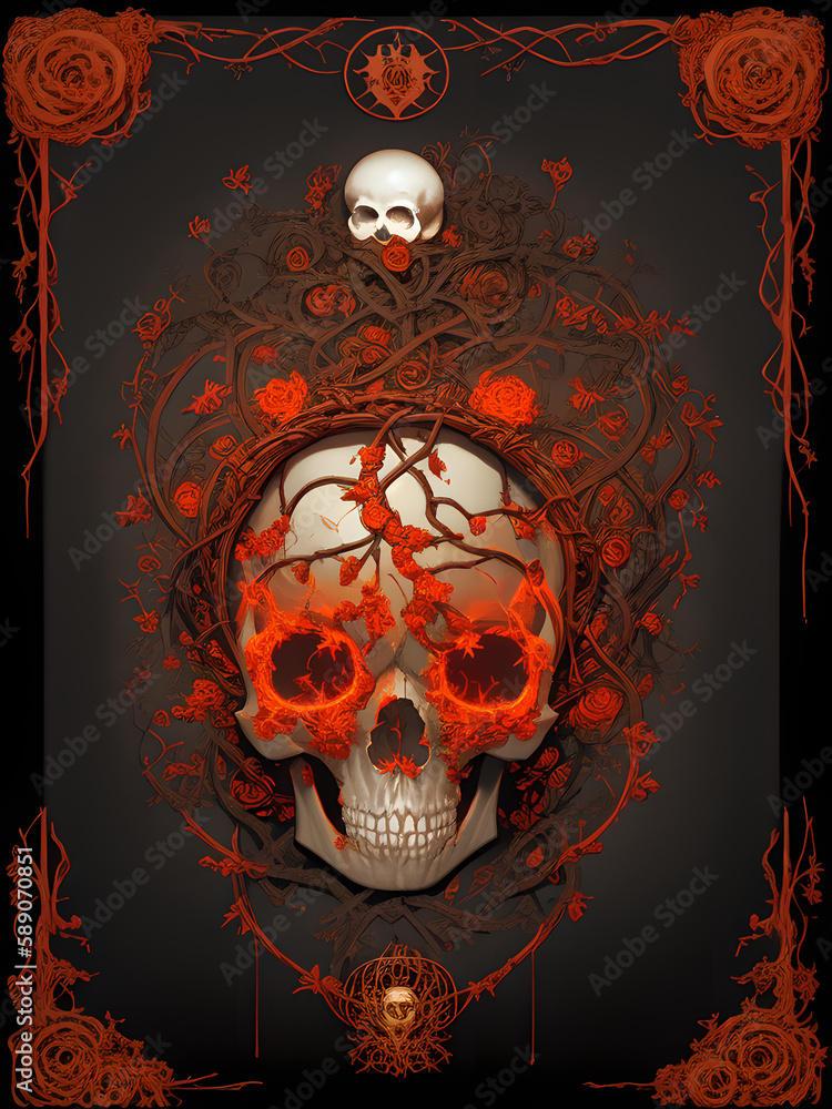 Tarot card with skulls, vines and roses - poster design - the death ...