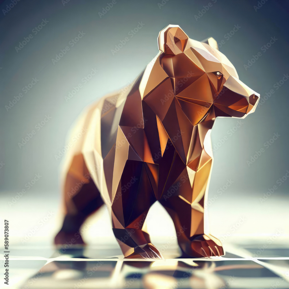 A Himalayan brown bear chess piece crafted from glass with a low-poyl ...