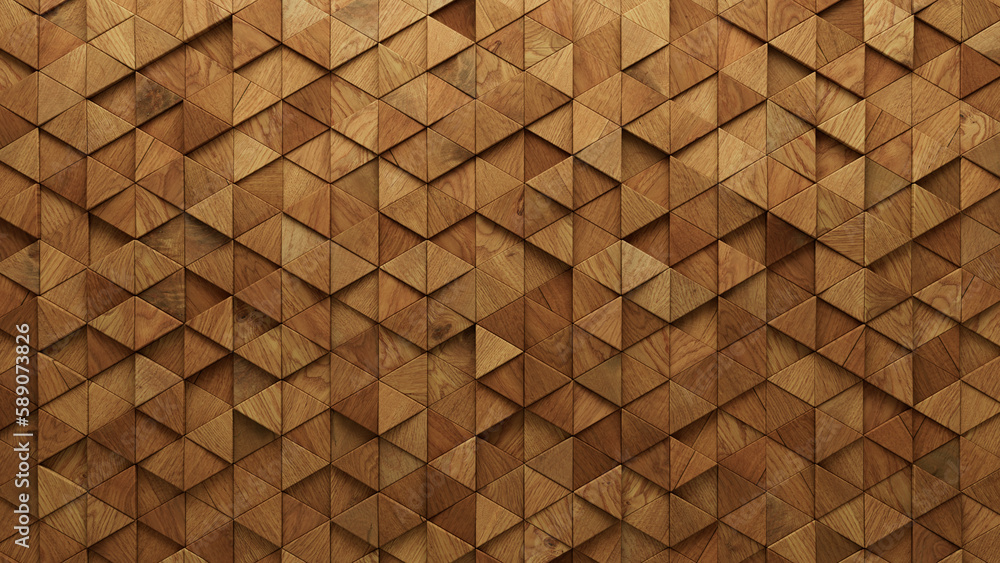 Soft sheen, Triangular Mosaic Tiles arranged in the shape of a wall. 3D ...