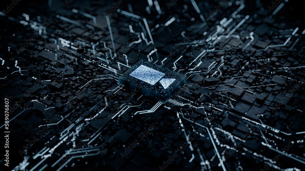 Video camera Technology Concept with Recording symbol on a Microchip ...