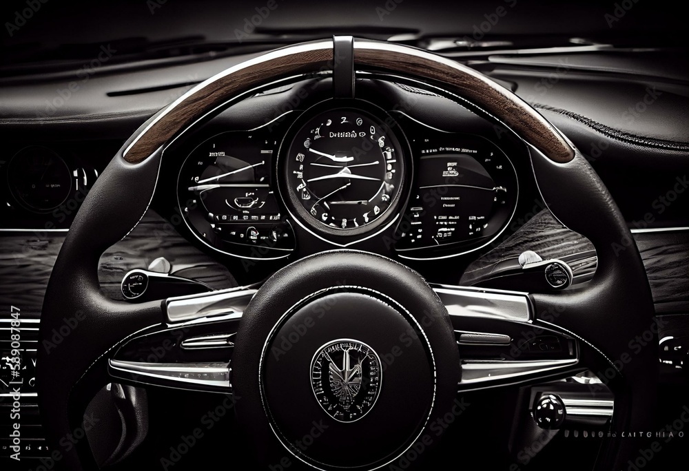 Dashboard and steering wheel of a car. interior of a luxury modern ...