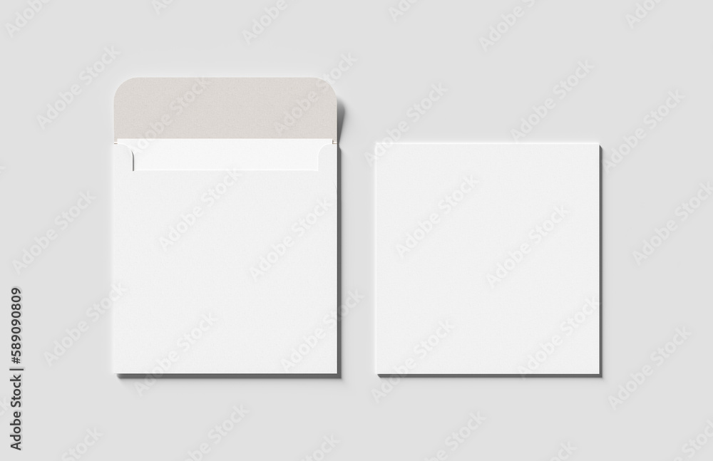 Square envelope and invitation mock up isolated on white background. 3D ...