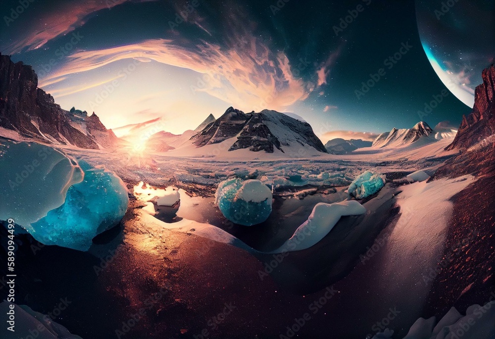 HDRI - Ice terrain with Aurora Borealis on the sky 20 - Panorama ...