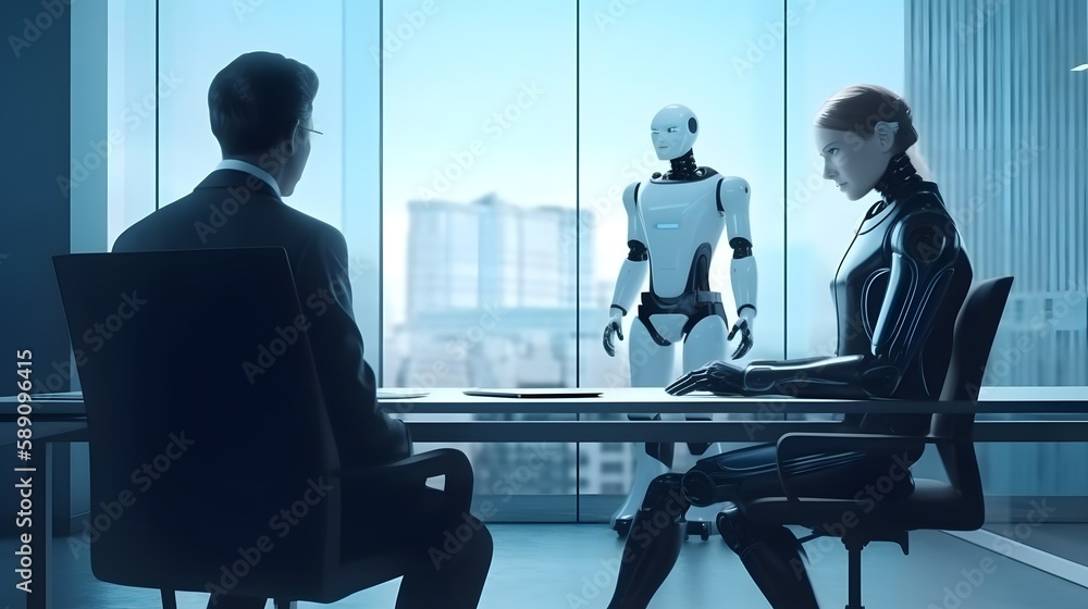 AI robot on a job interview talking with a person, artificial ...