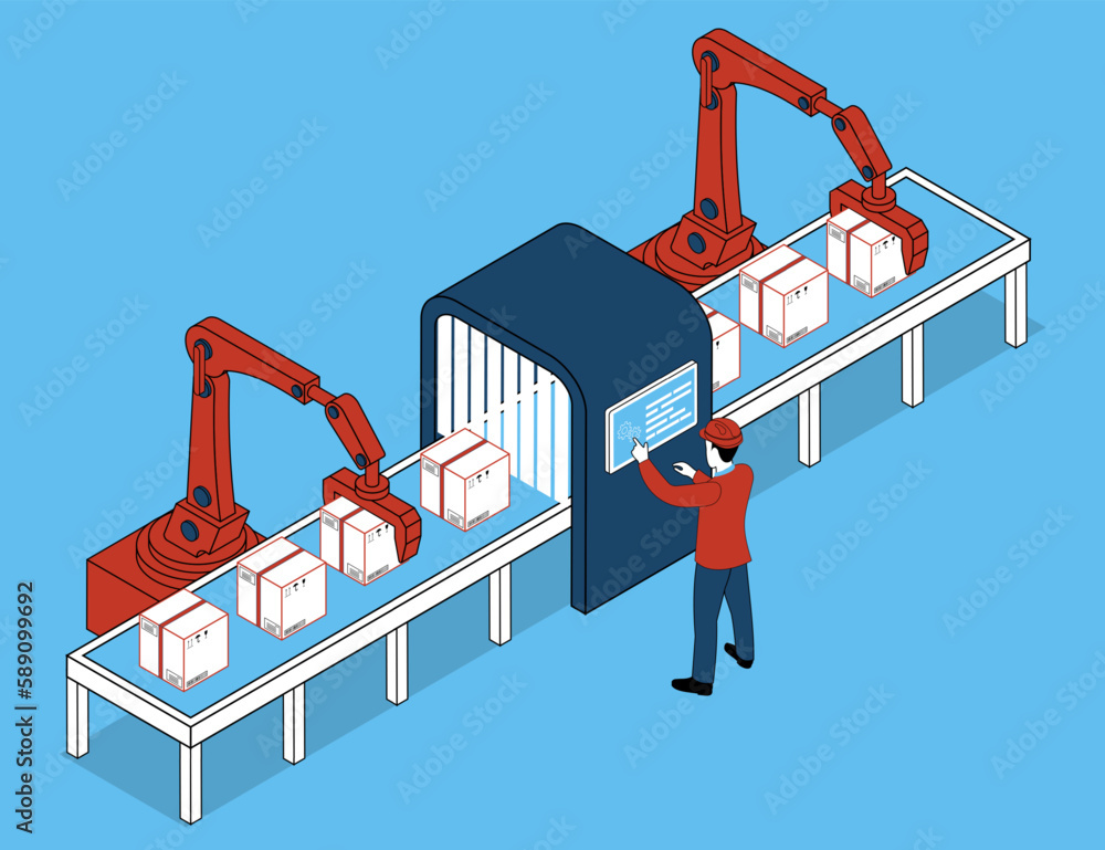 3D isometric automated warehouse robots and Smart warehouse technology ...