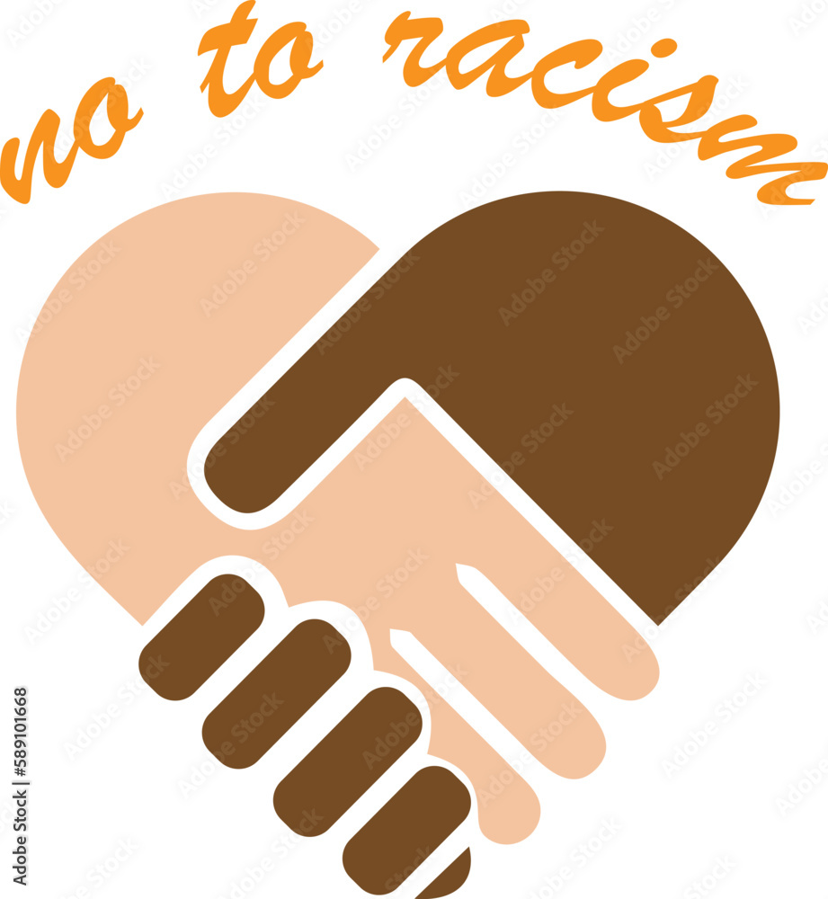 No to racism illustration. Discrimination symbol. Handshake forming ...