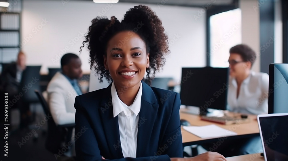 Stylish black woman in office, created with Generative AI Technology ...