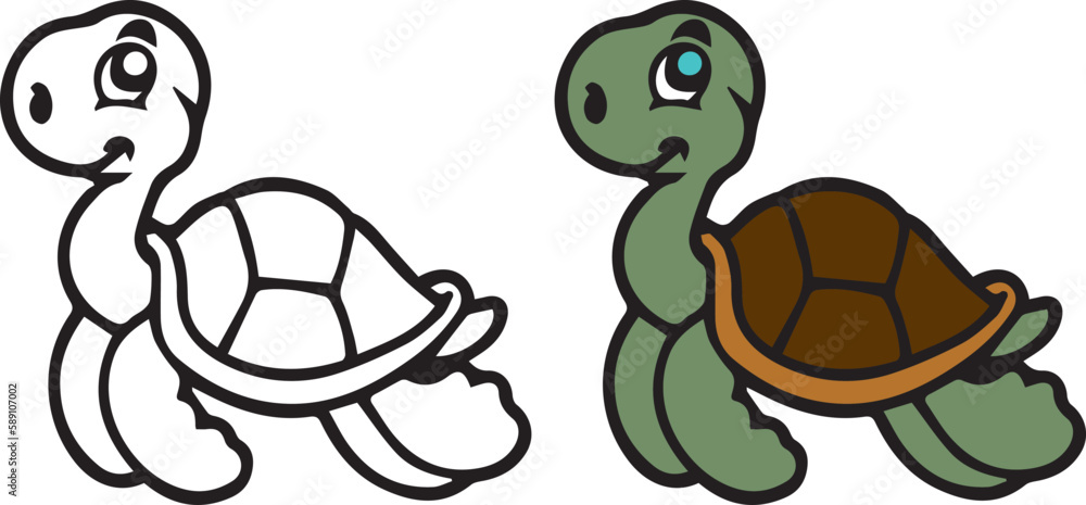 Cartoon turtle clipart, vector illustration. Ocean wildlife, cute baby ...