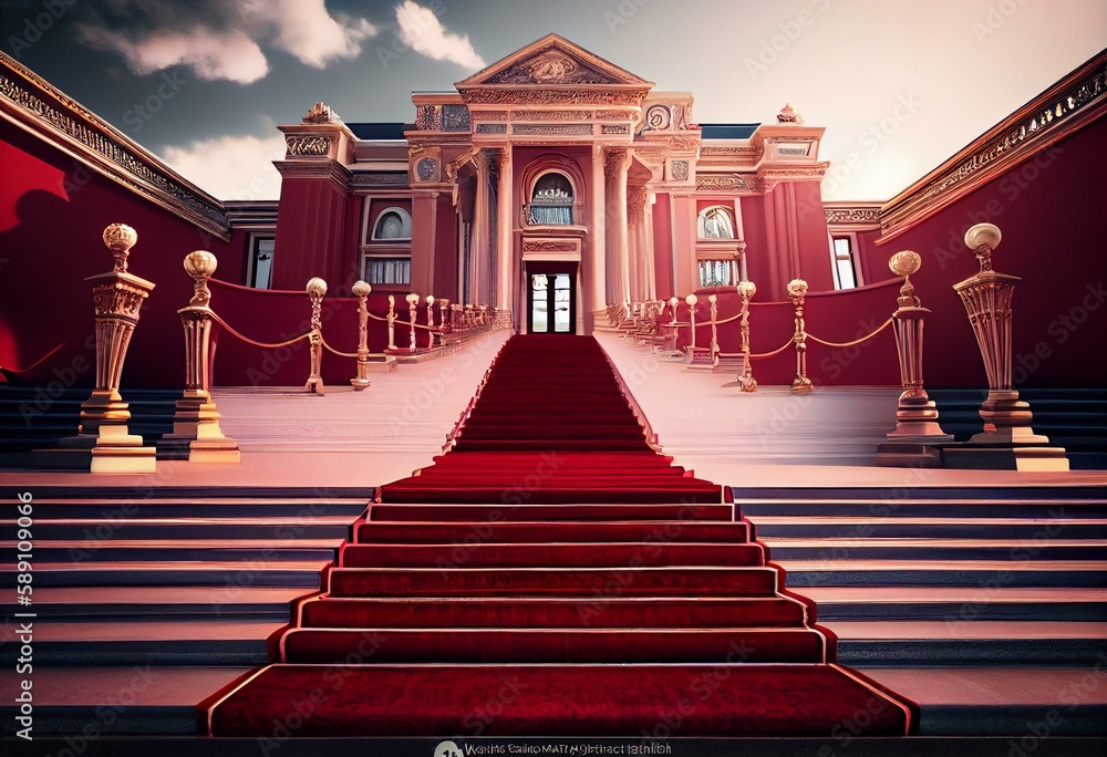 Red carpet with grand VIP staircase, high-definition image, luxury ...