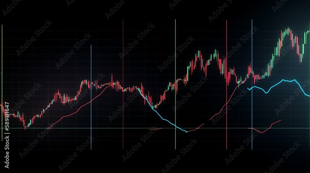 Technical price graph and indicator, red and green candlestick chart on ...