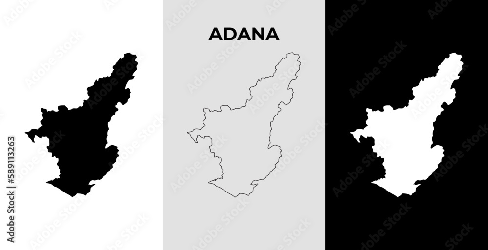 Adana map vector illustration, Turkey, Asia, Filled and outline map ...