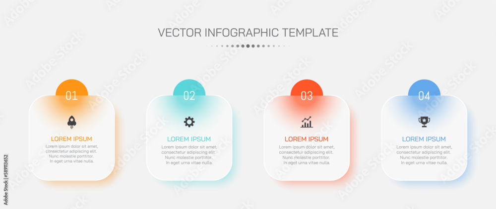 Infographic design with 4 steps. Business timeline chart template. Glass morphism effect. Stock ...