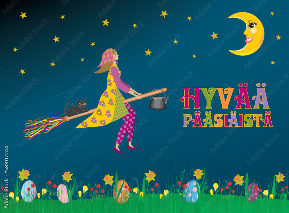 Easter witch, in Finnish called Pääsiäisen rakastaja (Finland), flying ...