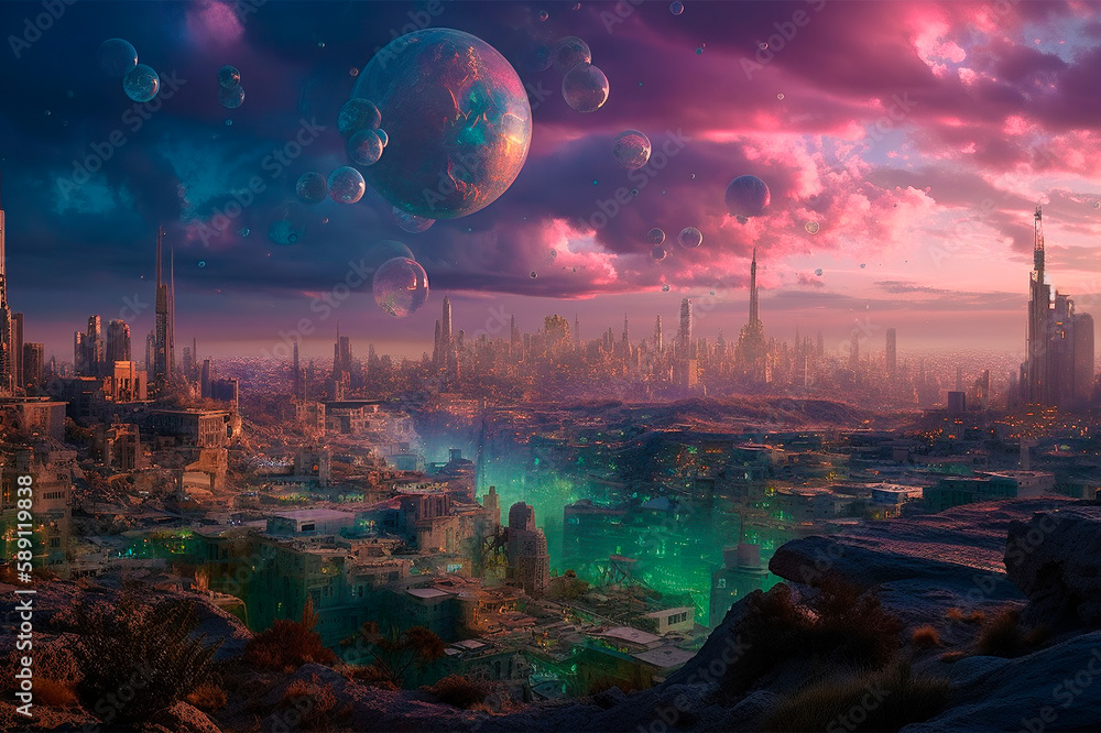 Sunset 3D City of the future. Alien cities, scifi, science fiction ...