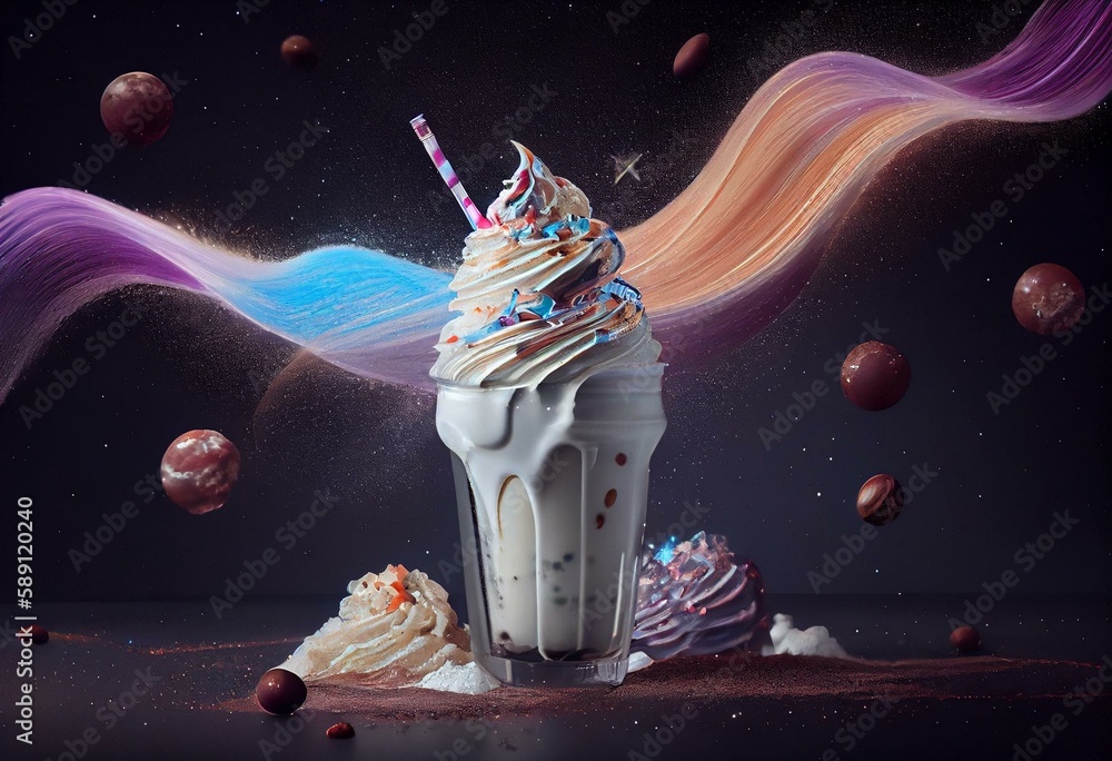 Galactic milkshake with creamy topping - AI generated space background wallpaper. Generative AI ...