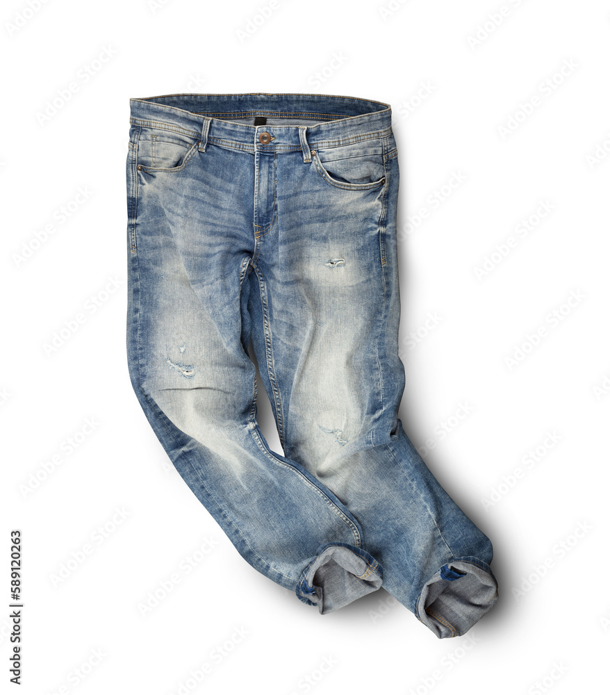 Blue jeans isolated on a transparent background. Top view Stock Photo ...
