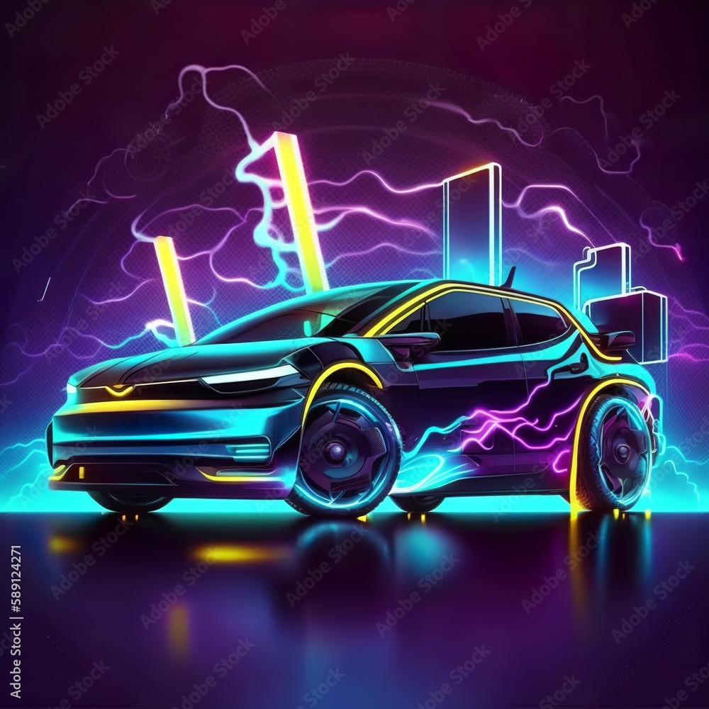 ภาพประกอบสต็อก Electric car futuristic banner background. Charging the ...