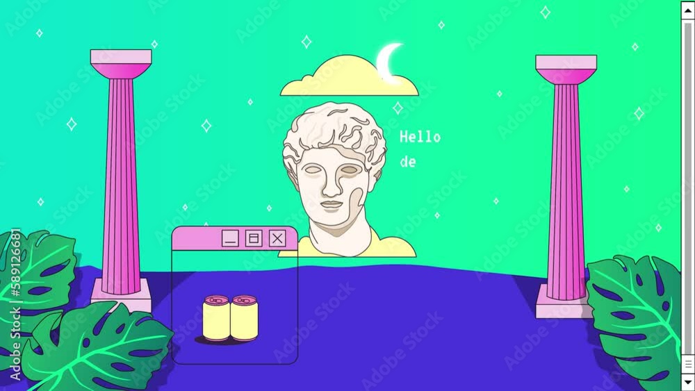 Retro Vaporwave Poster With User Interface Elements and Cartoon Roman ...