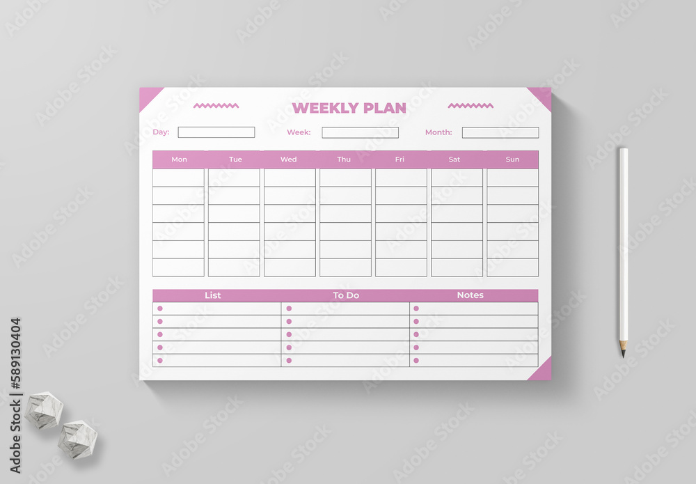 Clean Weekly Planner Layout Design Template Stock Template | Adobe Stock