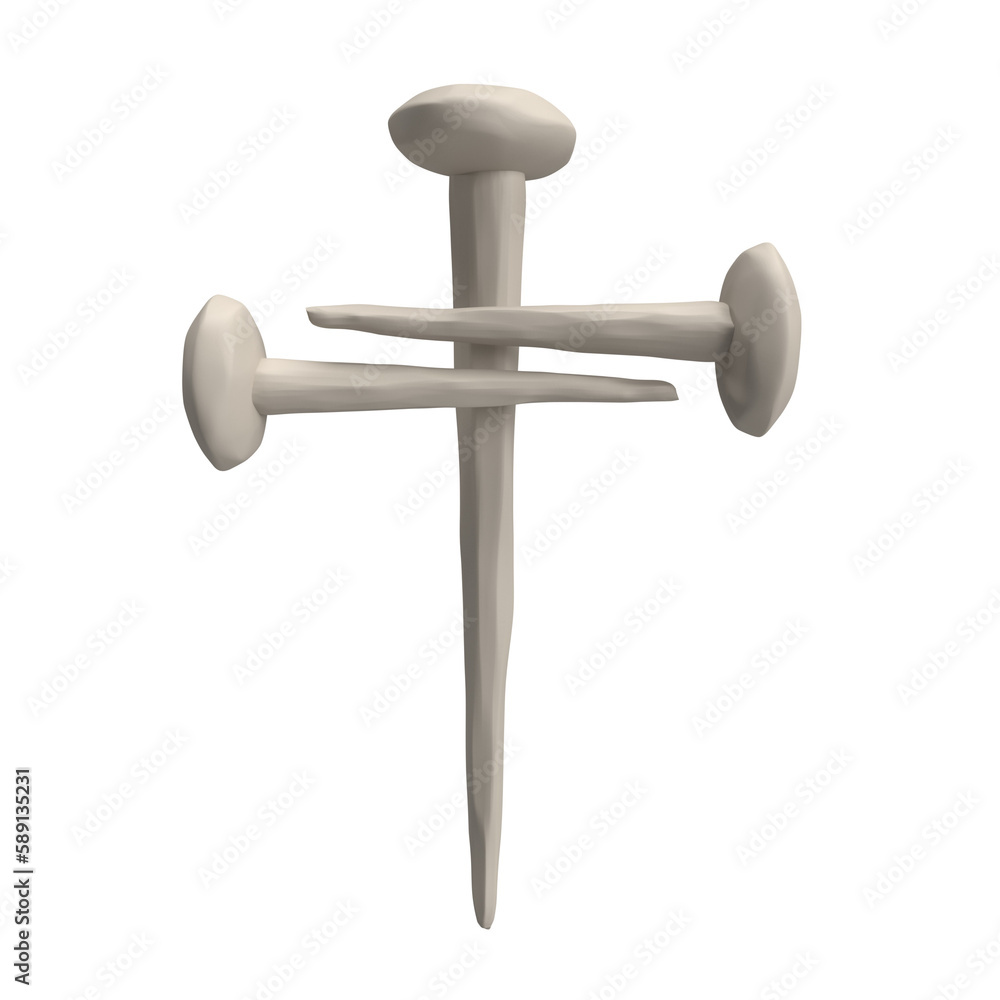 3d nails of Jesus Christ in form of cross. Easter icon rendering ...