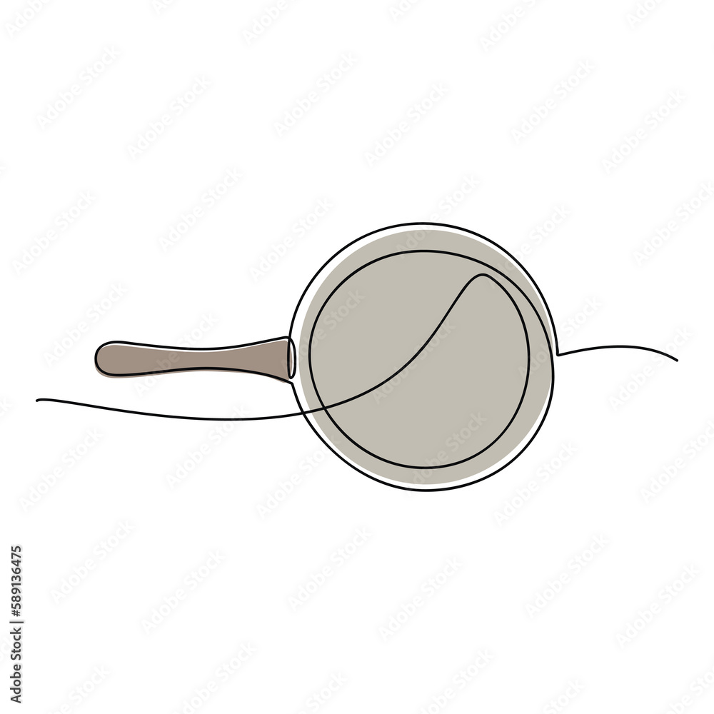 Frying pan top view vector one line continuous drawing illustration ...