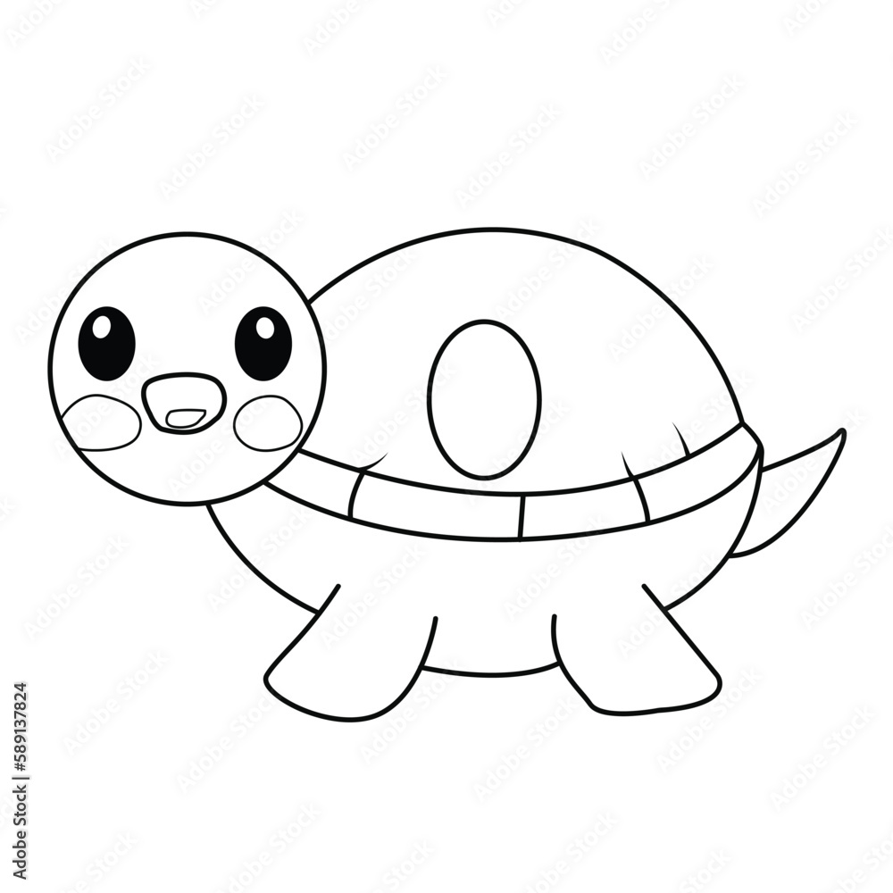 Cartoon turtle coloring page. Coloring page or book for kids. Hand ...