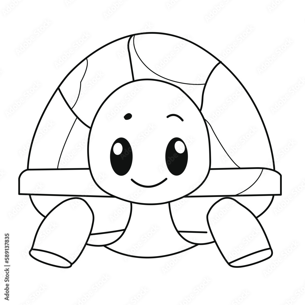 Cartoon turtle coloring page. Coloring page or book for kids. Hand ...