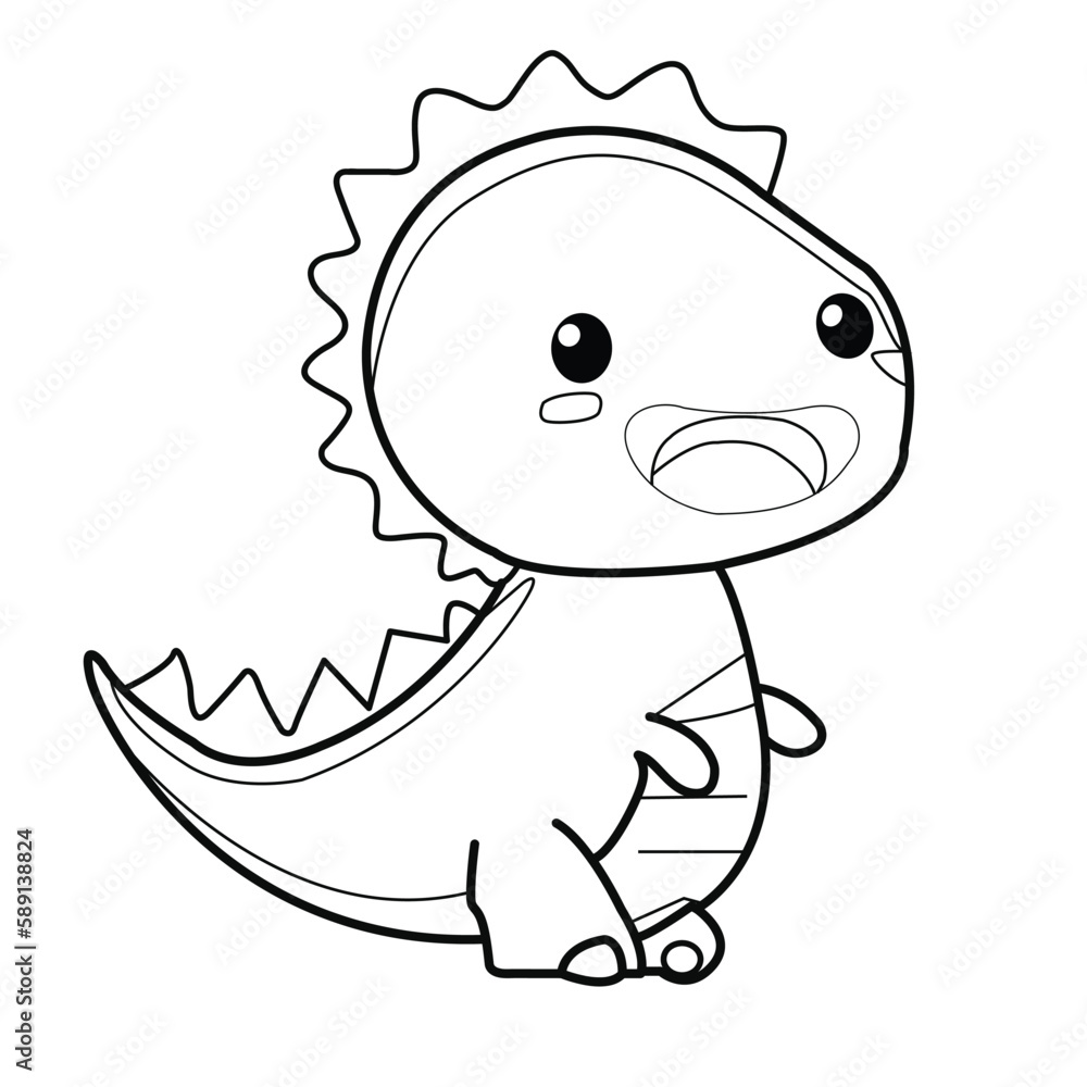 Cartoon dinosaur coloring page. Coloring page or book for kids. Hand ...