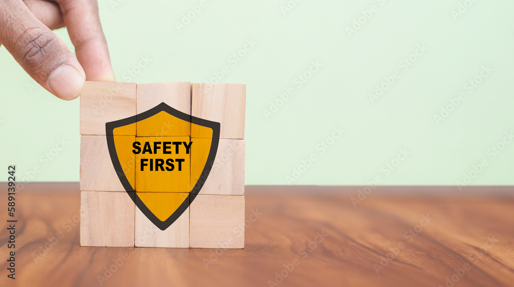 Safety first symbols, work safety, caution work hazards, danger ...