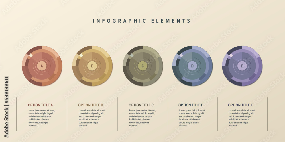 Business process chart infographics with 5 step circles. Round workflow ...