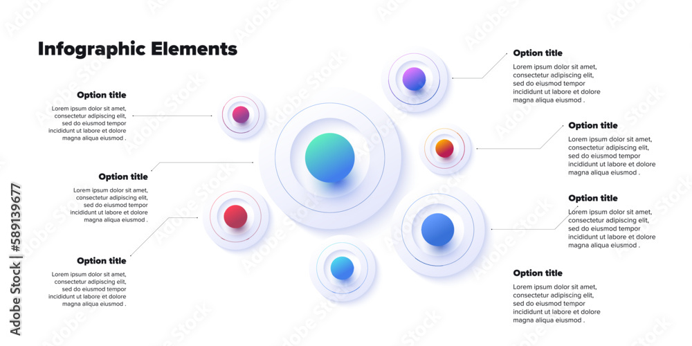Business process chart infographics with 5 step spheres. Round workflow ...