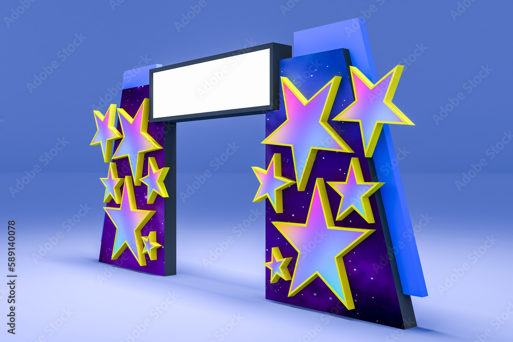 3d illustration gate entrance single access star decoration with blank ...