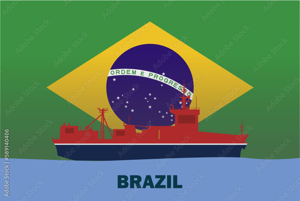 Sea transport with Brazil flag, bulk carrier or big ship on sea, cargo ...