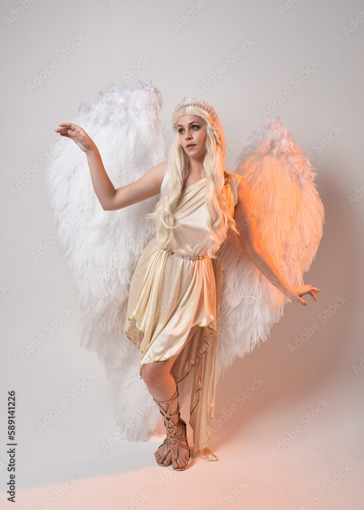 Full length portrait of beautiful blonde woman wearing a fantasy ...