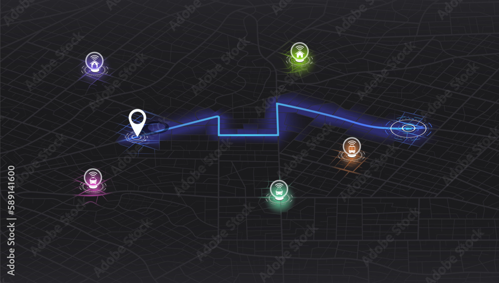 Location tracks dashboard. City map application with navigation UI ...