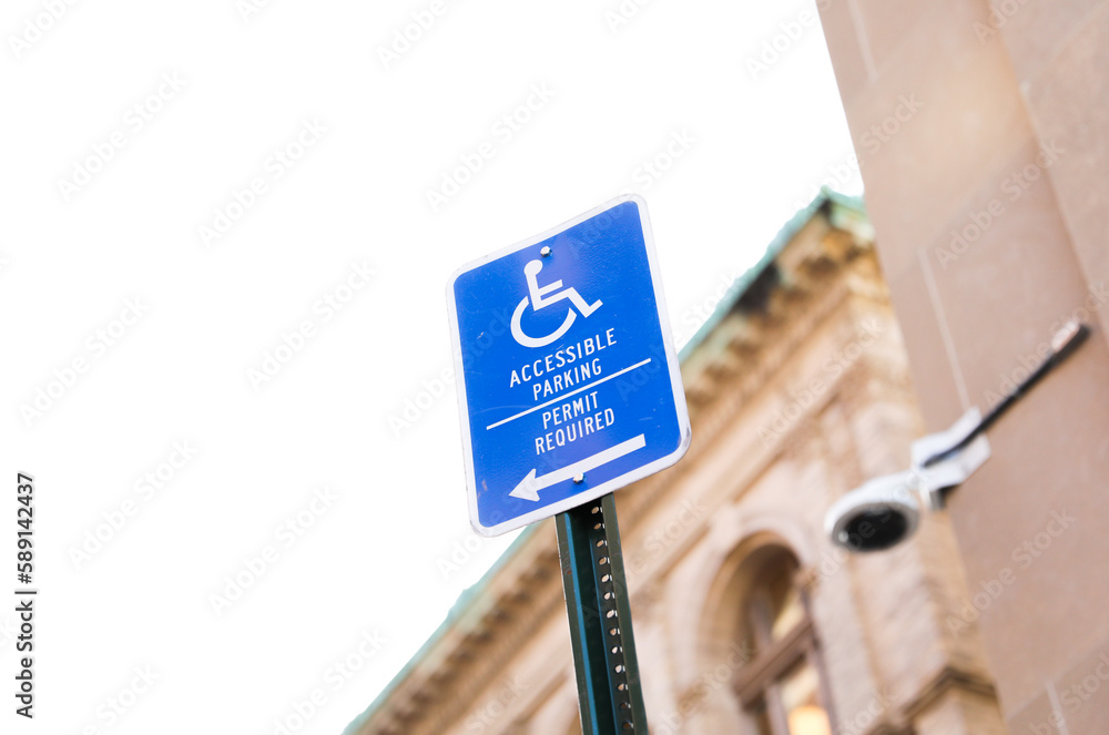 The handicap sign is a blue and white symbol of accessibility. It ...