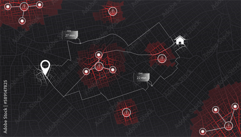 City Navigation and GPS map: Vector Illustrations of Urban Districts ...